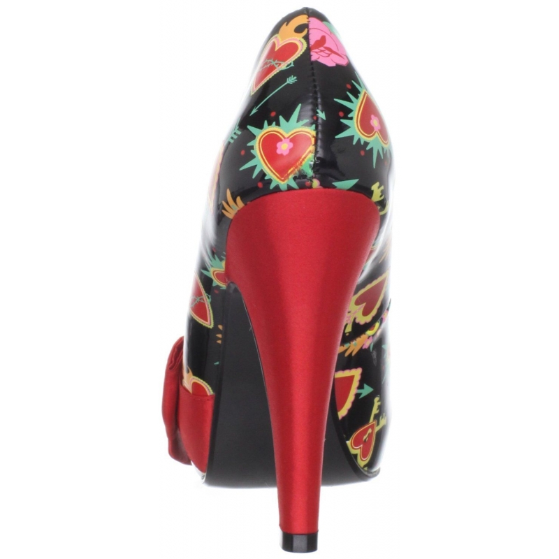 Soulier rouge, l'escarpin bout ouvert original sur talon fin et patin.