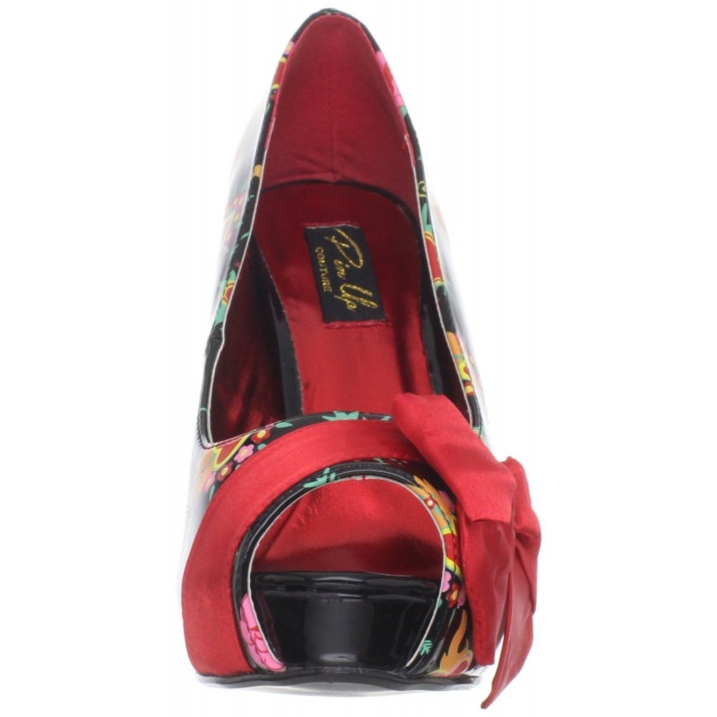 Soulier rouge, l'escarpin bout ouvert original sur talon fin et patin.