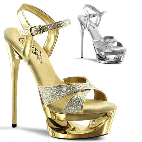 Chaussure dame argent et ou ro paillettes talon plateau