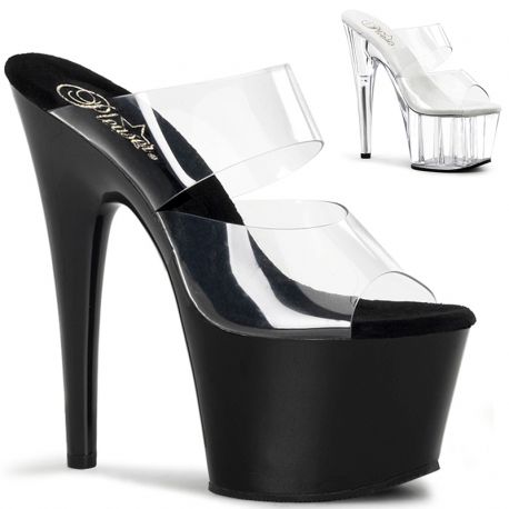 Soulier noir et transparent branché à talon plateforme extrême